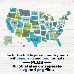 50 Separates Files SVG and PNG, 50 States Svg, United States Svg, USA ...