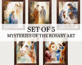 Set of 5 Joyful Mysteries Rosary Art Digital Downloads Rosary Meditations Catholic Digital Art Catholic Downloads Catholic Printable Etsy