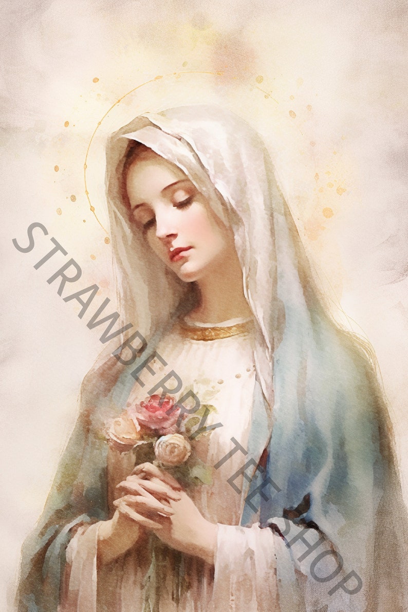 Blessed Virgin Mary Watercolor Art DOWNLOADABLE Digital - Etsy