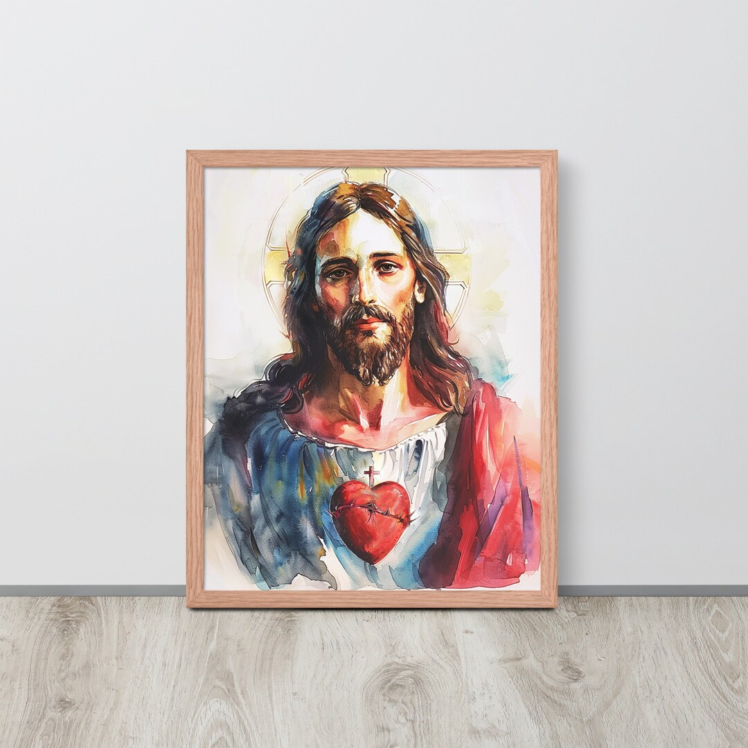Sacred Heart of Jesus Framed Print, Sacred Heart Print, Jesus Print ...