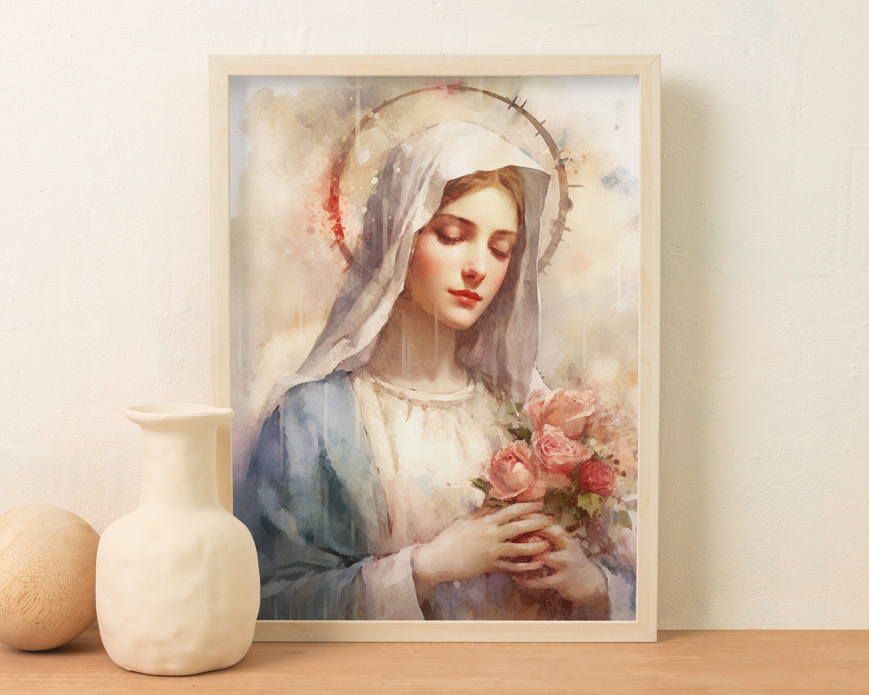 Blessed Virgin Mary Watercolor Art Catholic Printable - Etsy Australia
