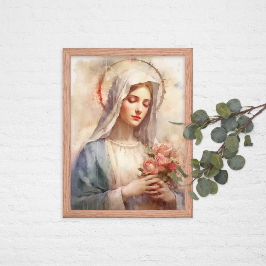 Blessed Virgin Mary Framed Print | Catholic Watercolor Wall Art - Etsy