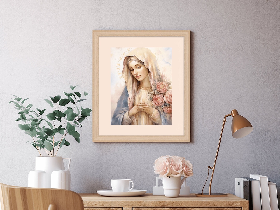 Blessed Virgin Mary Printable Art | Catholic Watercolor Wall Art ...