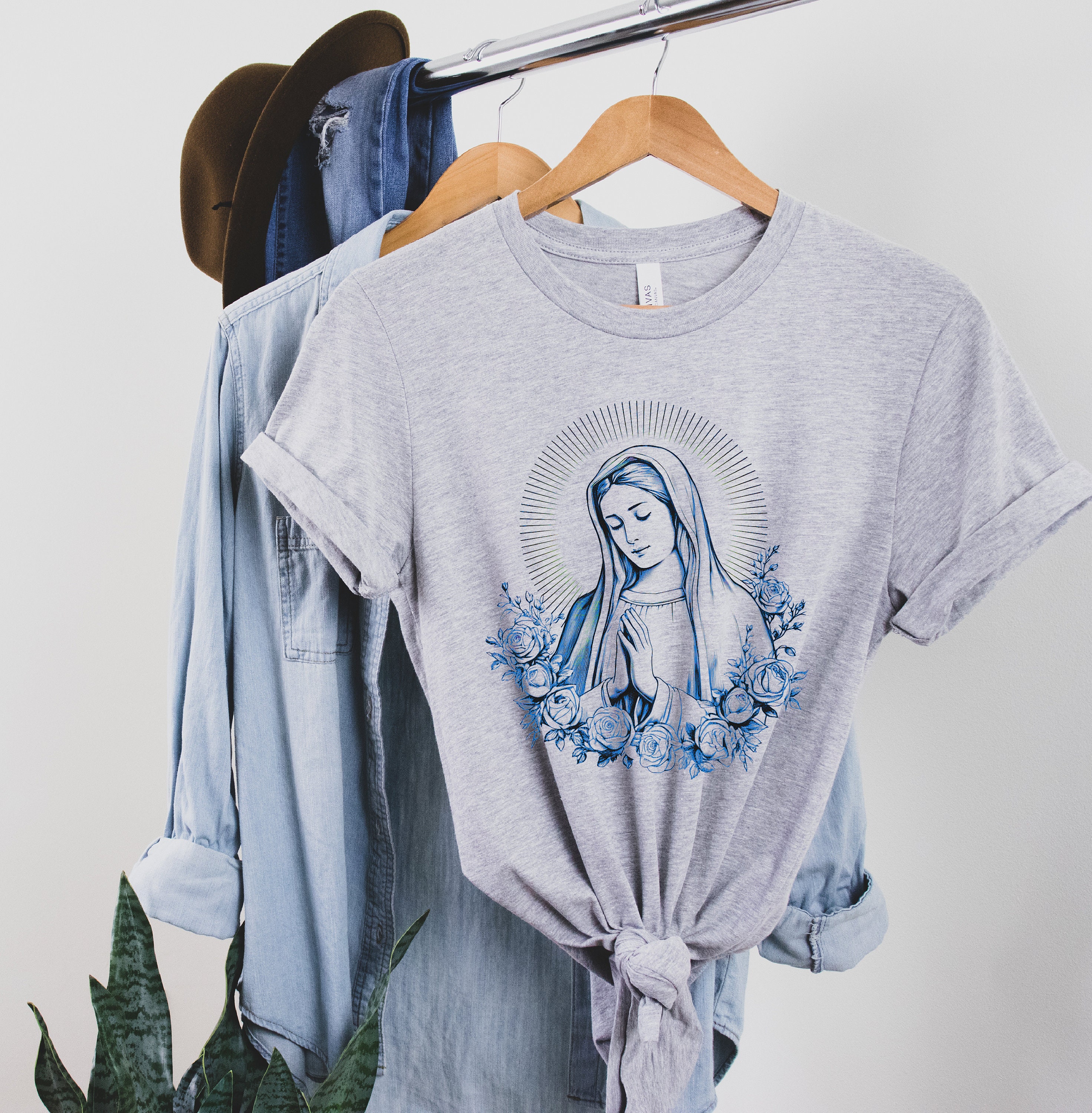 Blessed Virgin Mary T-shirt, Catholic Floral Apparel - Etsy