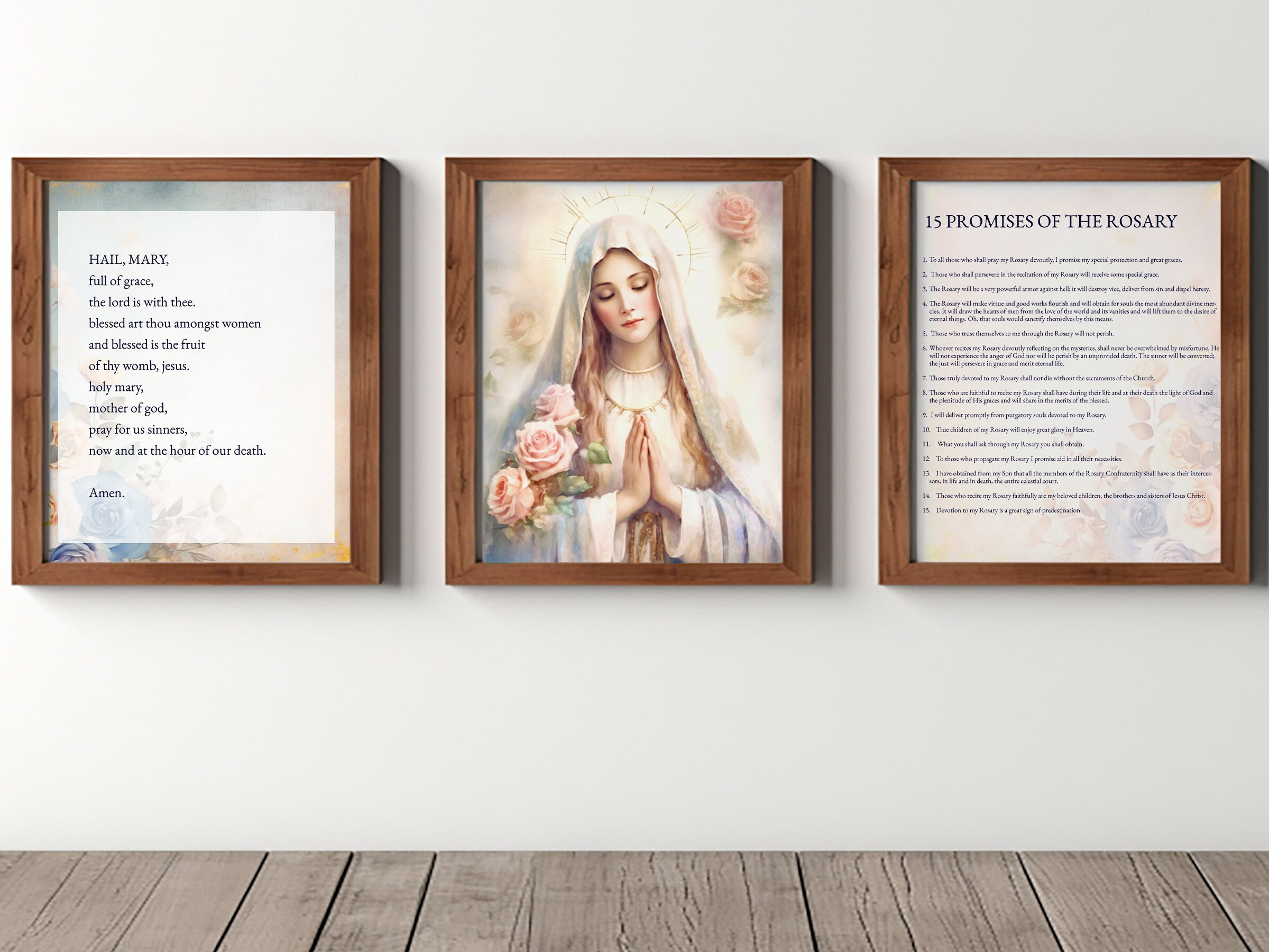 Set of 3 Marian Prints, 15 Promises of the Rosary, Catholic Art ...