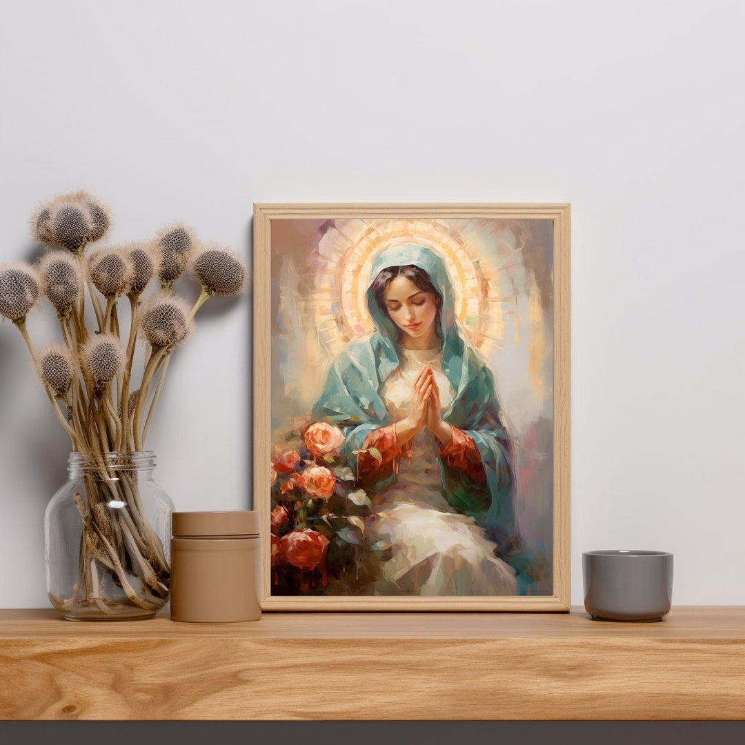 Blessed Virgin Mary Digital Oil Painting, INSTANT DOWNLOAD, Catholic ...