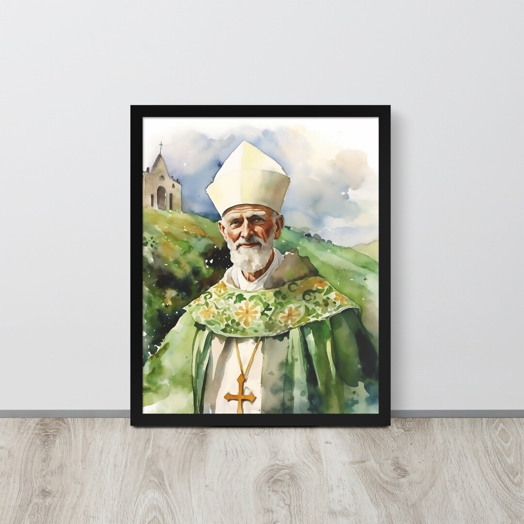 St Patrick of Ireland Framed Print, Catholic Watercolor Art Print, St ...
