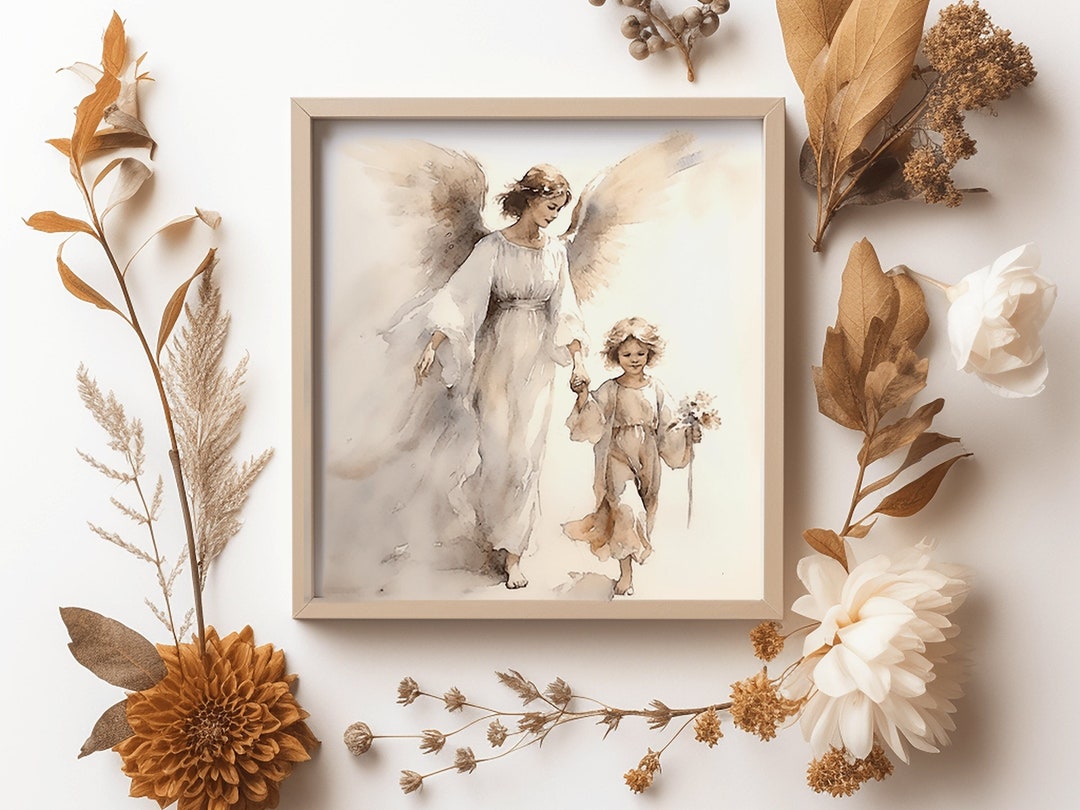 Guardian Angel Watercolor Painting, DIGITAL DOWNLOAD, Catholic ...