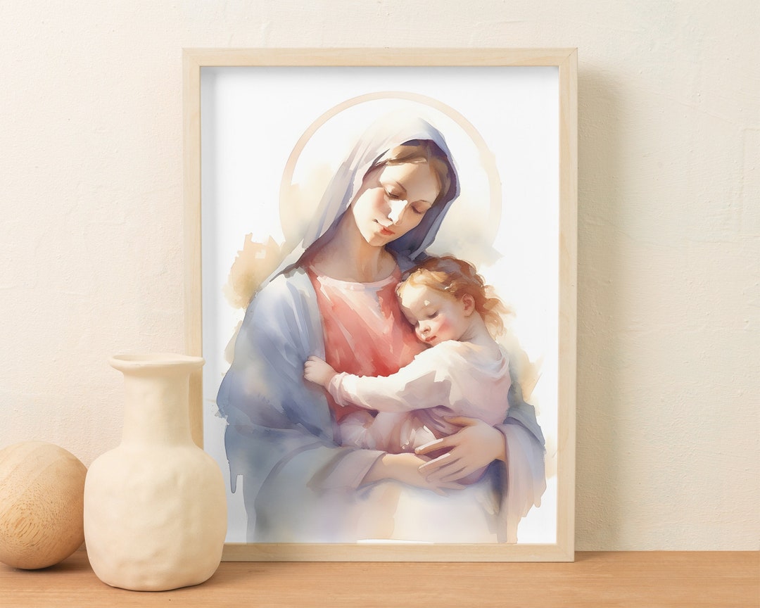Blessed Virgin Mary With the Child Jesus, Watercolor Print, Instant ...