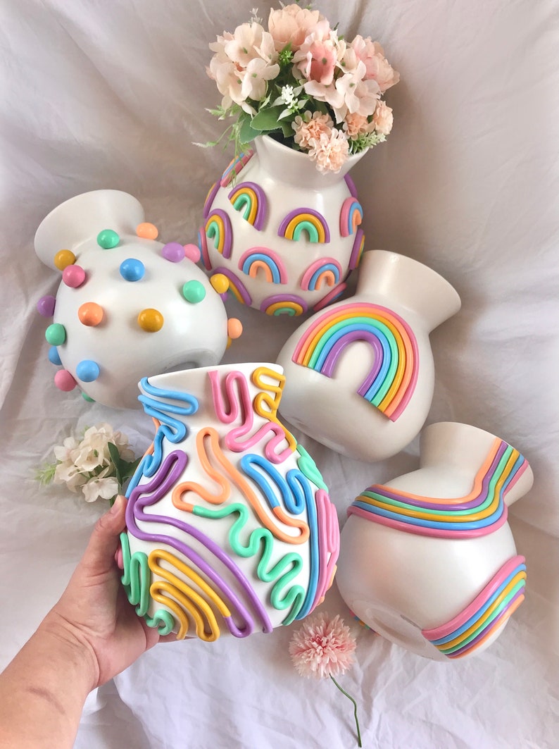 8" Tall Retro Eclectic Colorful Bud Vase/ Cute Ceramic Vase/ Rainbow ...