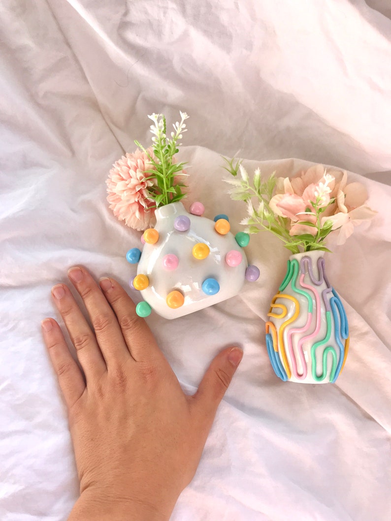 Retro Eclectic Colorful Bud Vase/ Cute Ceramic Vase/ Rainbow - Etsy