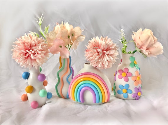 Retro Eclectic Colorful Bud Vase/ Cute Ceramic Vase/ Rainbow - Etsy