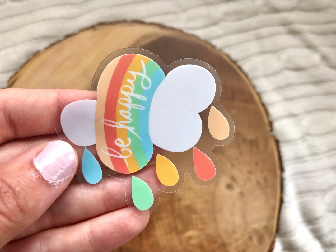 Happy Rainbow Cloud Sticker/ "be Happy" Sticker, Colorful Cloud Sticker ...