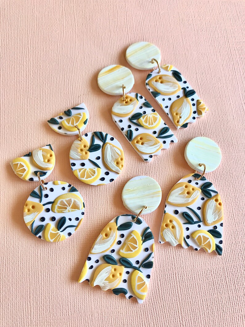 Lemon Print Earrings/ Lemon Earrings/ Summer Earrings/ Fruit - Etsy
