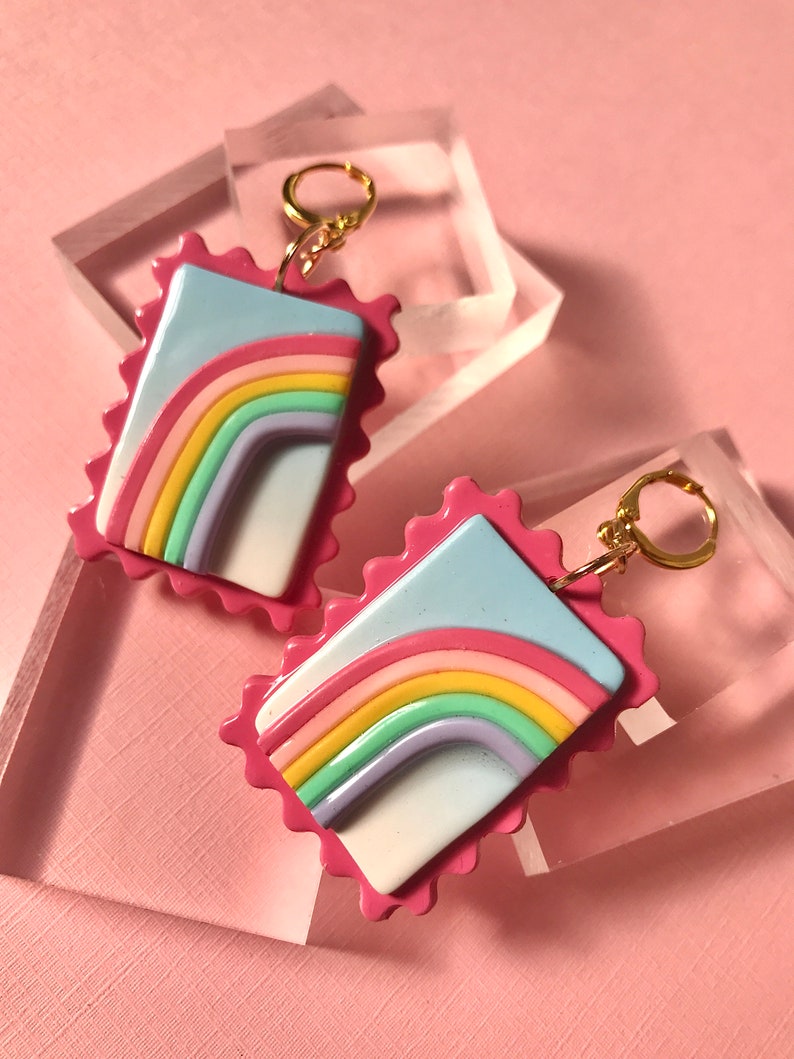 Postage Stamp Earrings/ Rainbow Tulip Daisy Heart Stamp Earring/ Cute ...