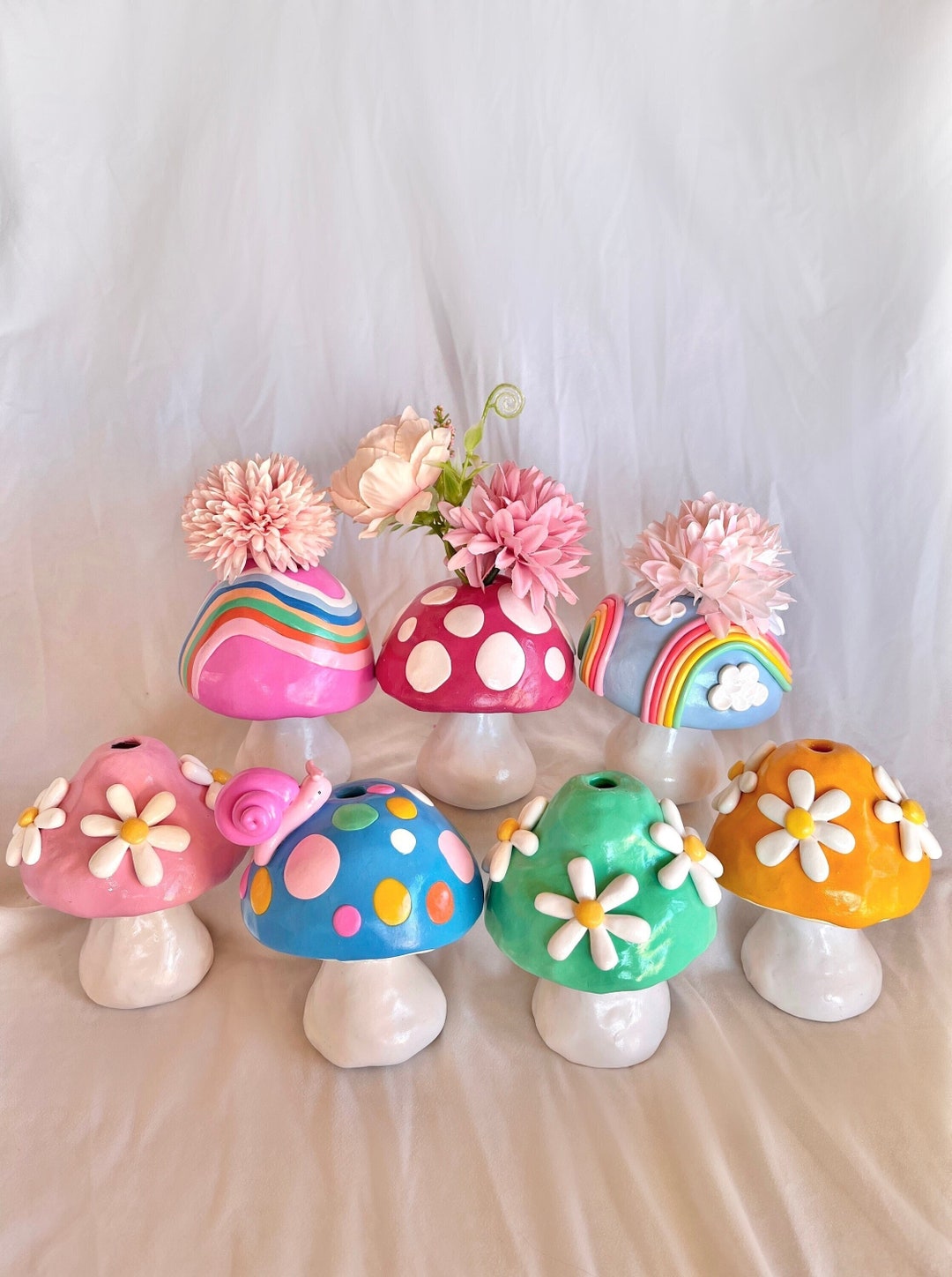 Colorful Mushroom Vase/ Retro Cottagecore Mushrooms/ Cute Home Decor ...