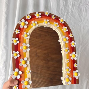 Handmade 70s Rainbow Daisy Mirror: Retro Clay Wall Decor - Etsy