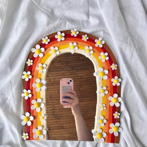 Handmade 70s Rainbow Daisy Mirror: Retro Clay Wall Decor - Etsy