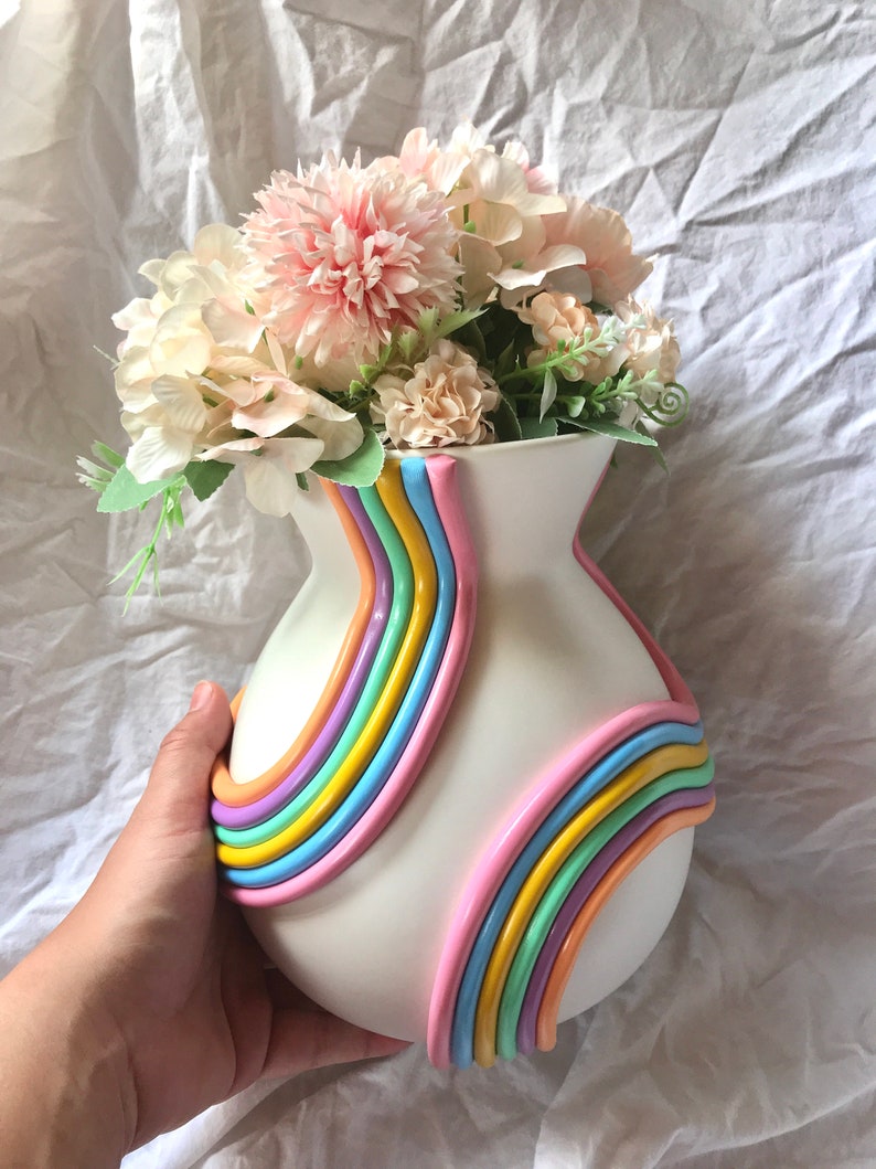 8" Tall Retro Eclectic Colorful Bud Vase/ Cute Ceramic Vase/ Rainbow ...