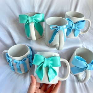 Coquette Blue Bow Mugs/ Cute Ceramic Mug/ Girly Pop Coffee Mug/ Bow ...