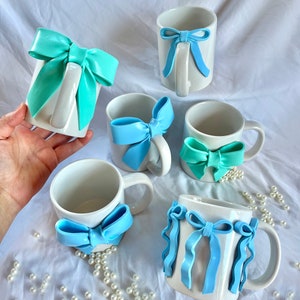 Coquette Blue Bow Mugs/ Cute Ceramic Mug/ Girly Pop Coffee Mug/ Bow ...