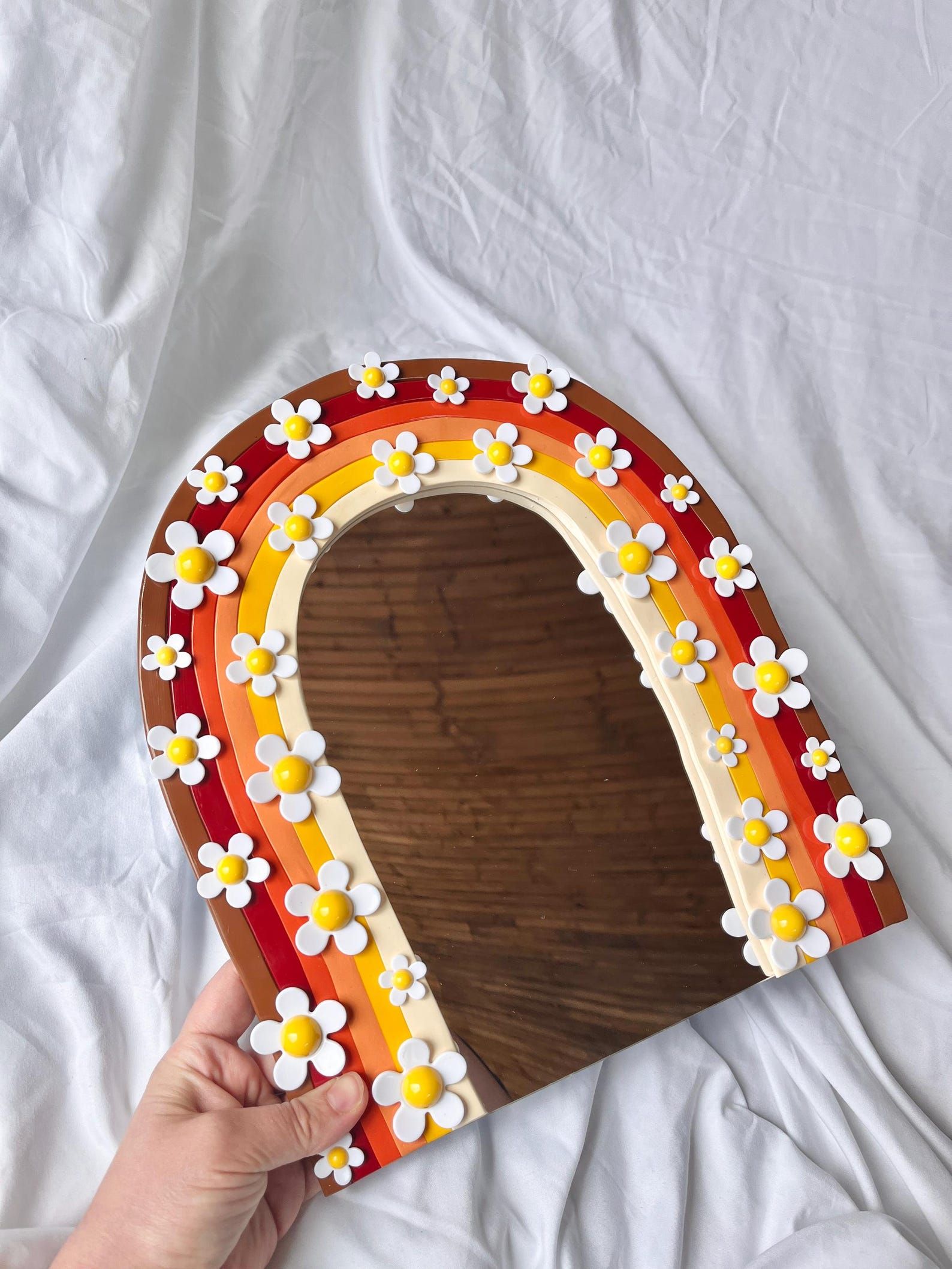 Handmade 70s Rainbow Daisy Mirror: Retro Clay Wall Decor - Etsy