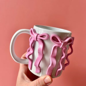 Coquette Pink Bow Mugs/ Cute Ceramic Mug/ Girly Pop Coffee Mug/ Bow ...
