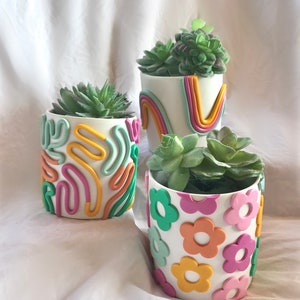 Retro Eclectic Colorful Planters/ Cute Ceramic Planter/ Rainbow Pot ...