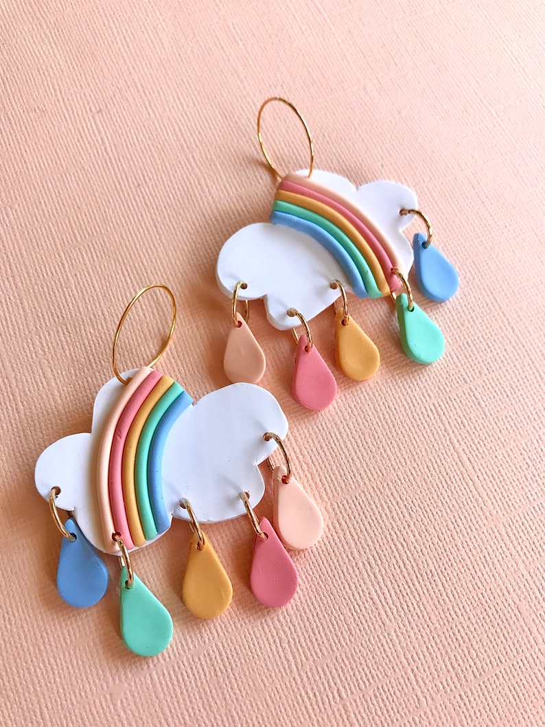 Rainbow Cloud Earrings/ Colorful Earrings/ Cute Cloud | Etsy