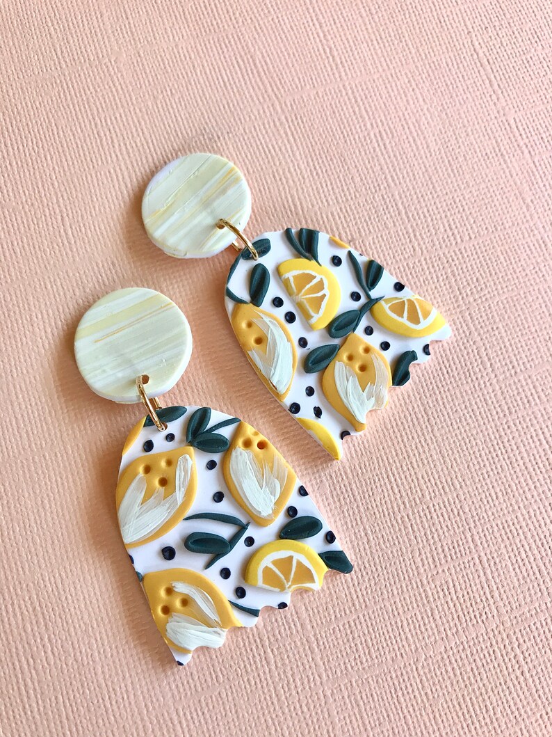 Lemon Print Earrings/ Lemon Earrings/ Summer Earrings/ Fruit - Etsy