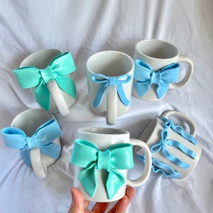 Coquette Blue Bow Mugs/ Cute Ceramic Mug/ Girly Pop Coffee Mug/ Bow ...