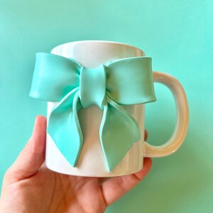 Coquette Blue Bow Mugs/ Cute Ceramic Mug/ Girly Pop Coffee Mug/ Bow ...