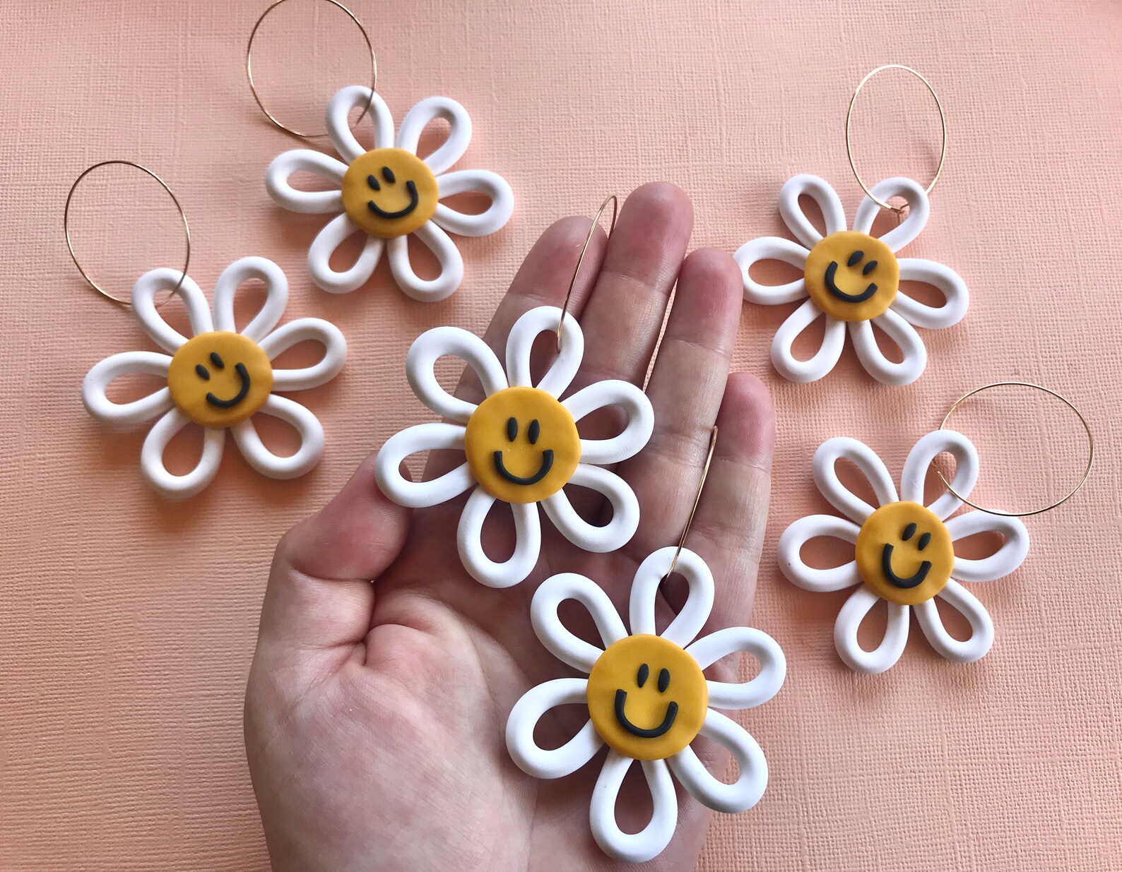 Loopy Daisy Flower Earrings/ Smile Flower Earrings/ Retro Statement ...