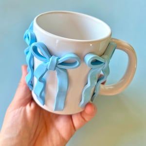 Coquette Blue Bow Mugs/ Cute Ceramic Mug/ Girly Pop Coffee Mug/ Bow ...