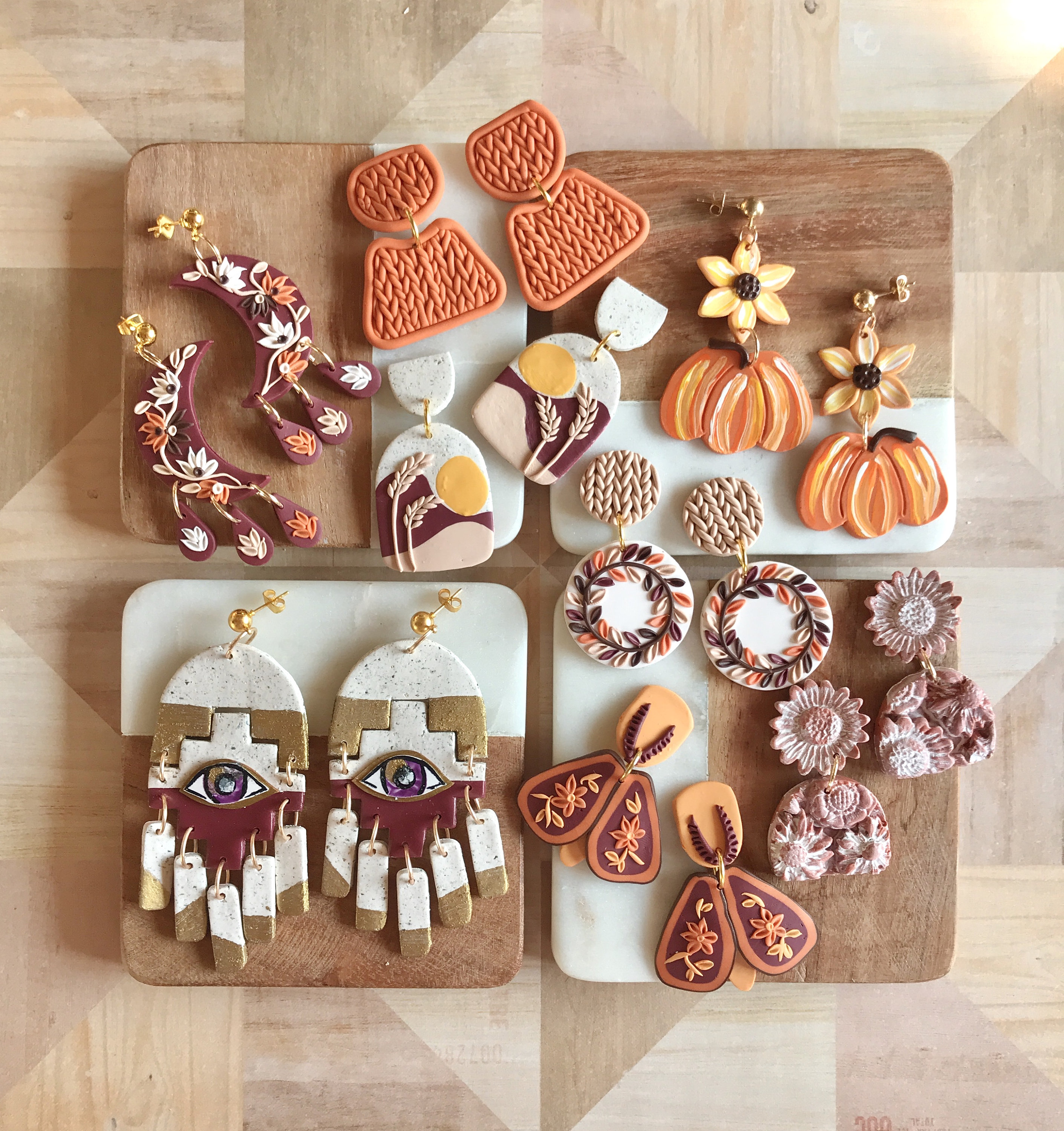 Floral Moon Earrings/ Maroon Moon Earrings/ Statement | Etsy