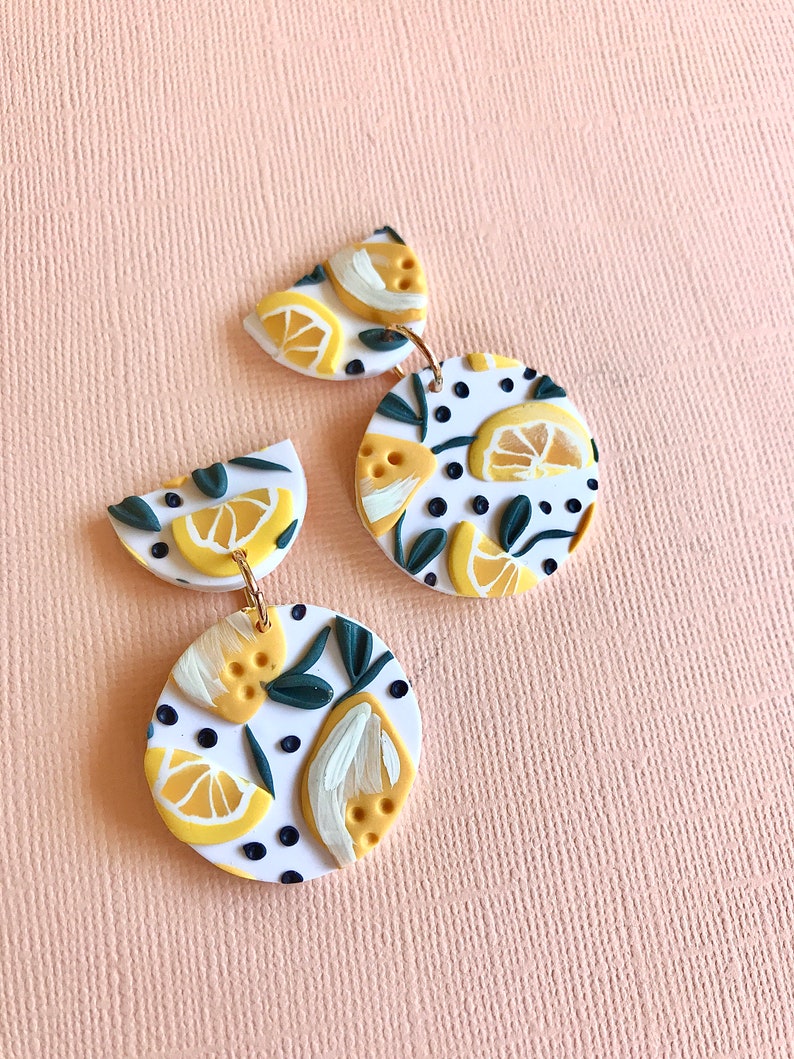 Lemon Print Earrings/ Lemon Earrings/ Summer Earrings/ Fruit - Etsy