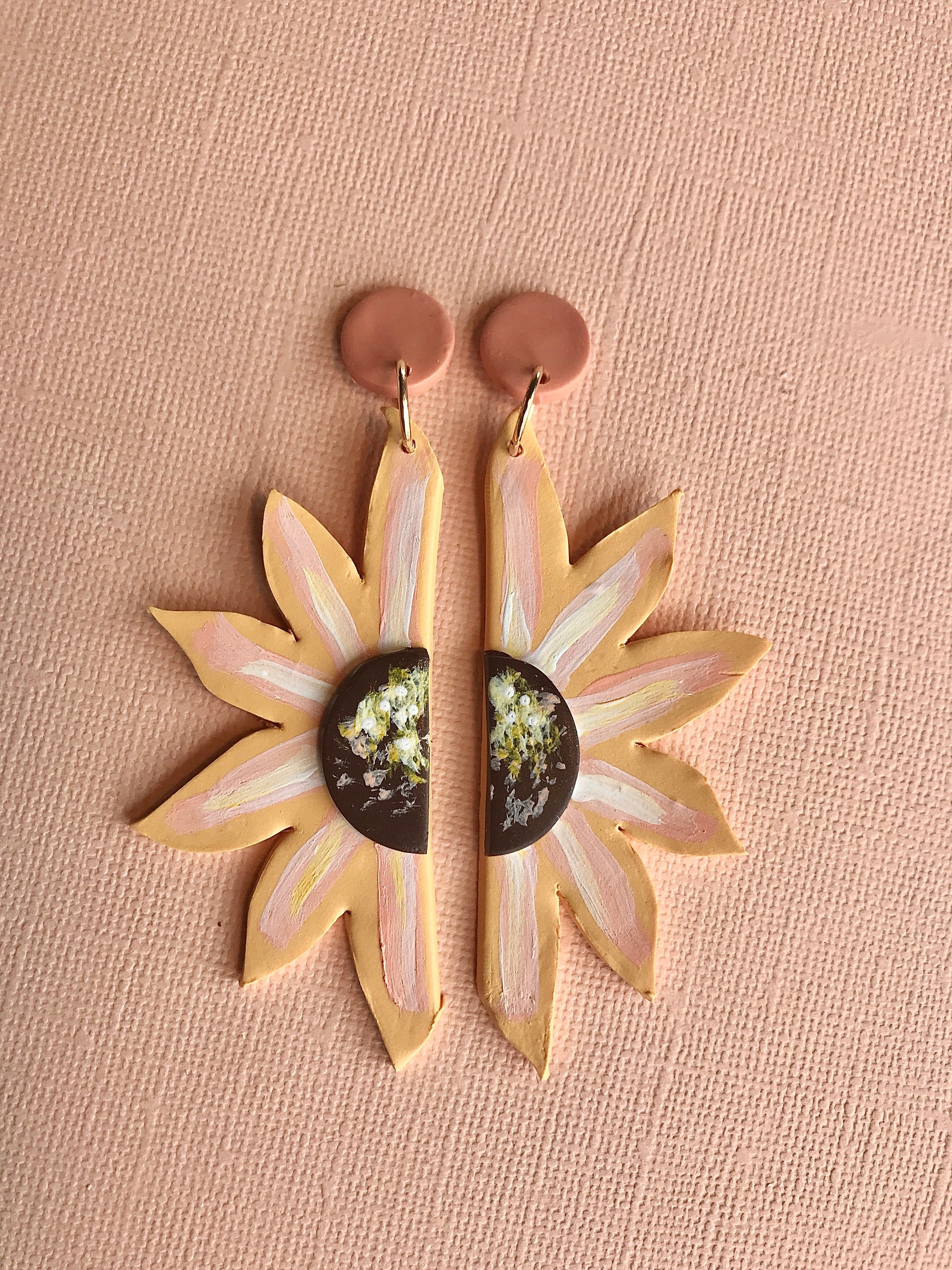 Split Sunflower Earrings/eclectic Sunflower Earrings/ | Etsy