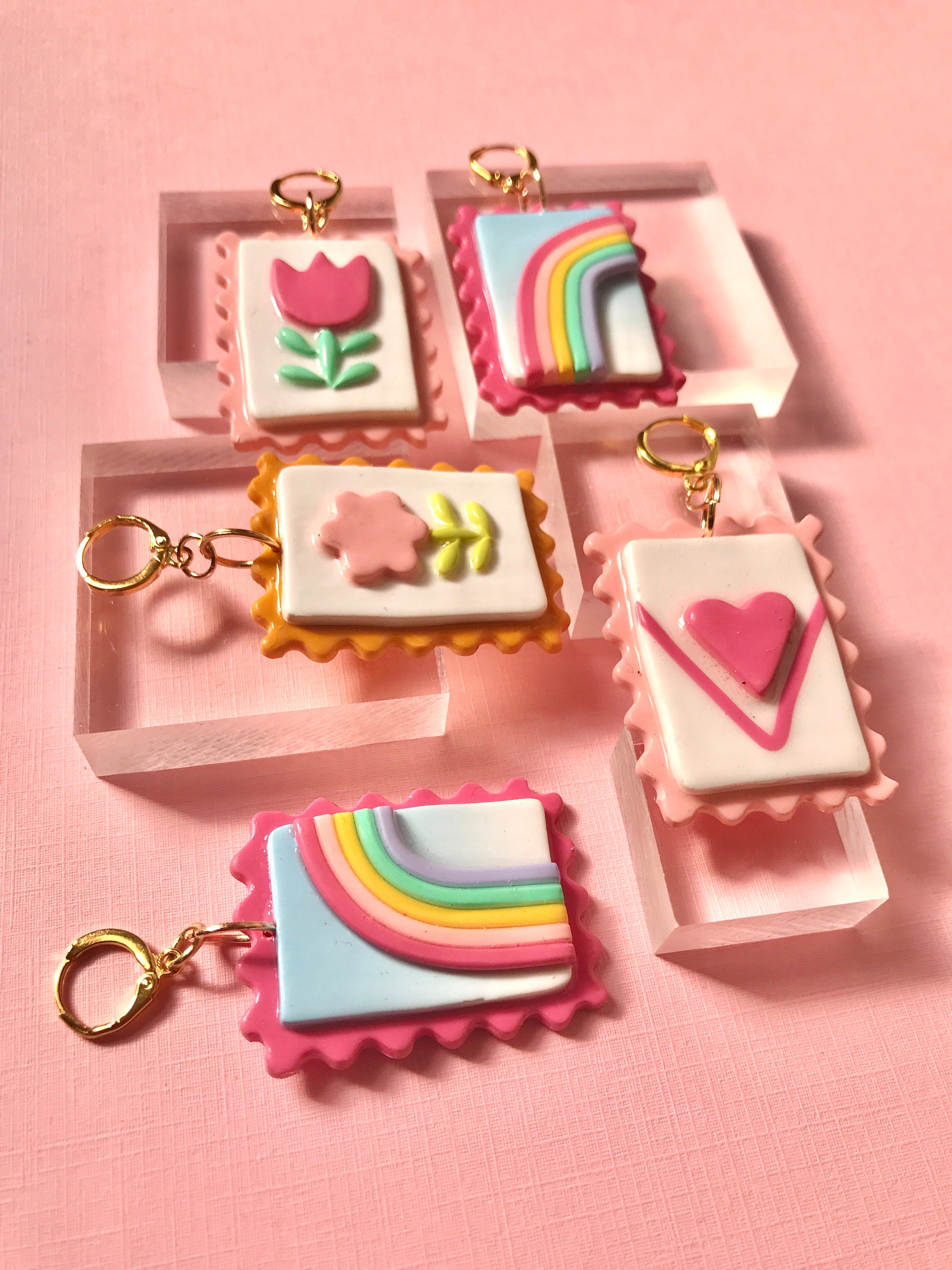 Postage Stamp Earrings/ Rainbow Tulip Daisy Heart Stamp Earring/ Cute ...