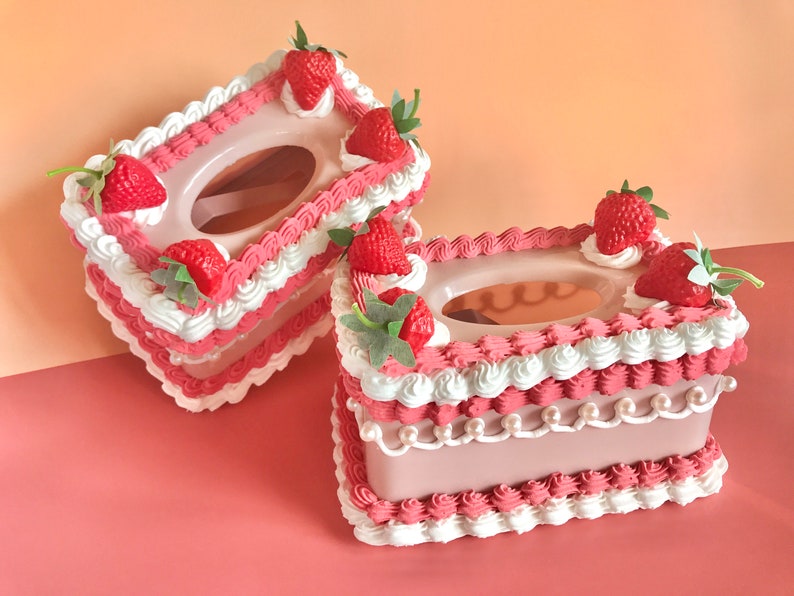 Handmade Faux Cake Tissue Box Cover: Pink Strawberry Cake Home Decor - Etsy