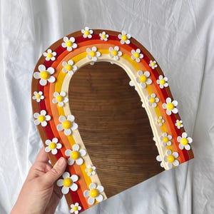Handmade 70s Rainbow Daisy Mirror: Retro Clay Wall Decor - Etsy