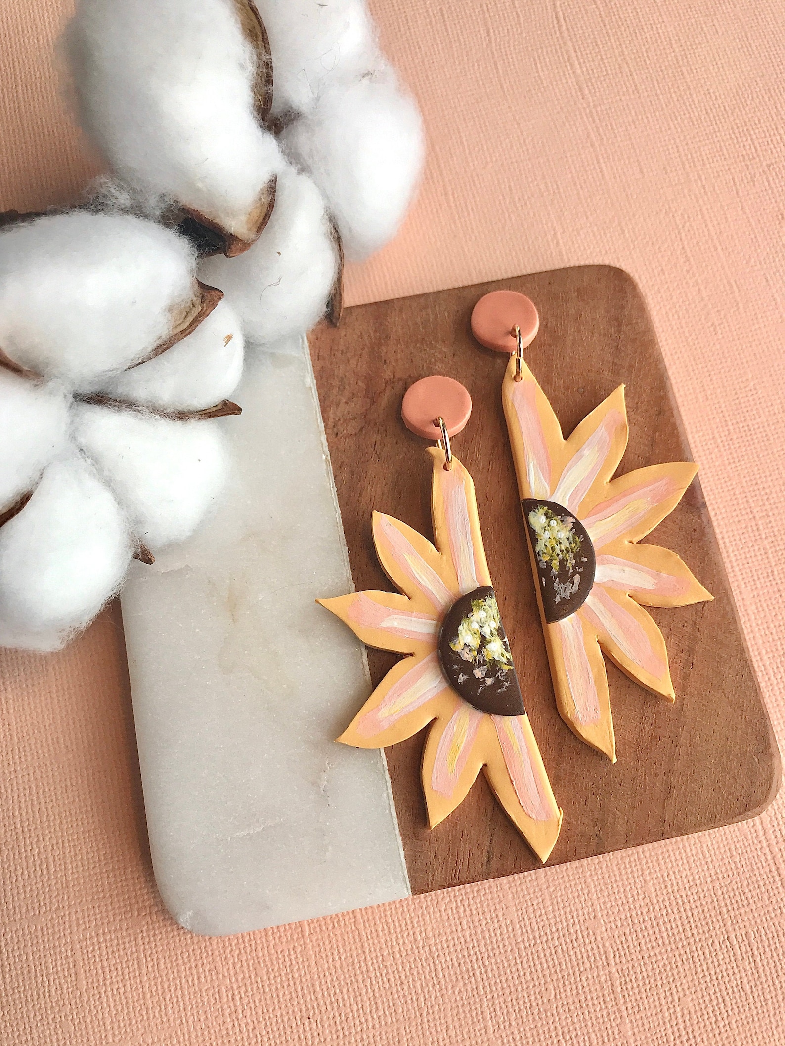 Split Sunflower Earrings/eclectic Sunflower Earrings/ Statement ...
