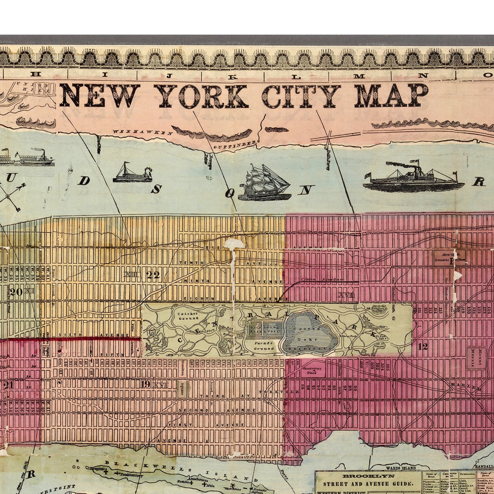 Old New York City Manhattan Antique Map Print 1857 New York - Etsy