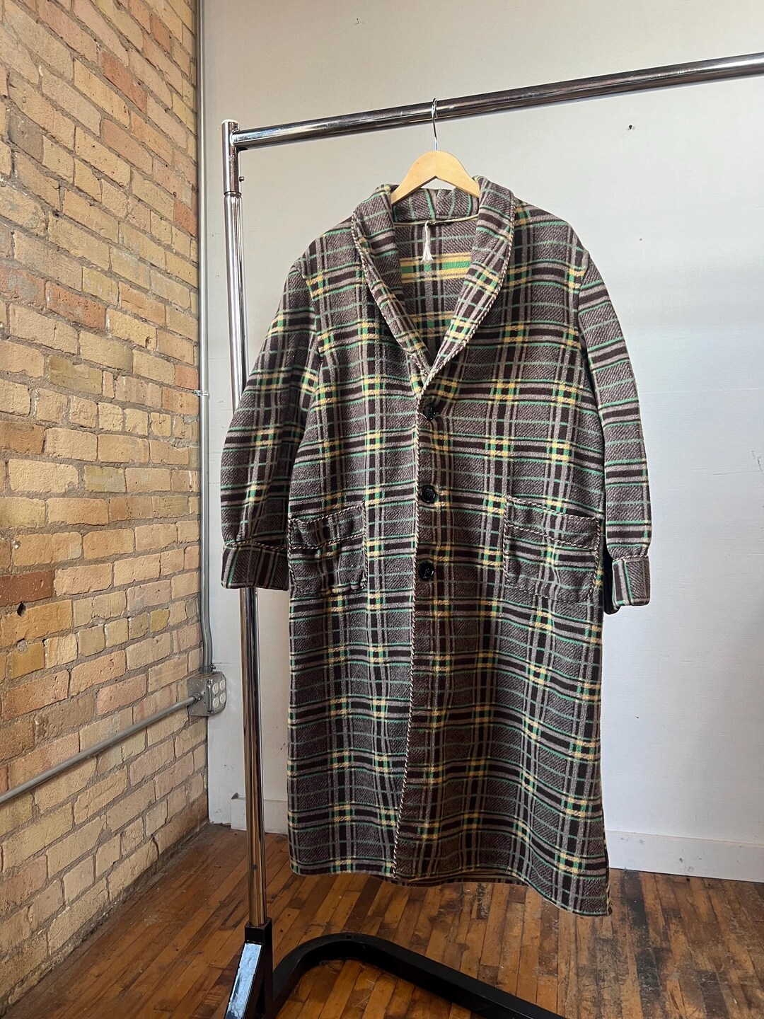 L XL, Vintage 1950s Brown Plaid Cotton Beacon Robe, Menswear - Etsy