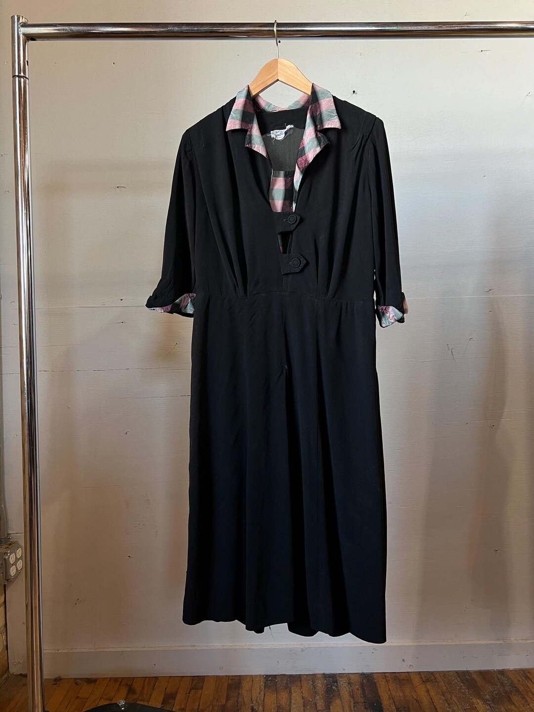 Large, Vintage 1950s Black Dress, as Is, Pink and Grey, Sensibly Young ...