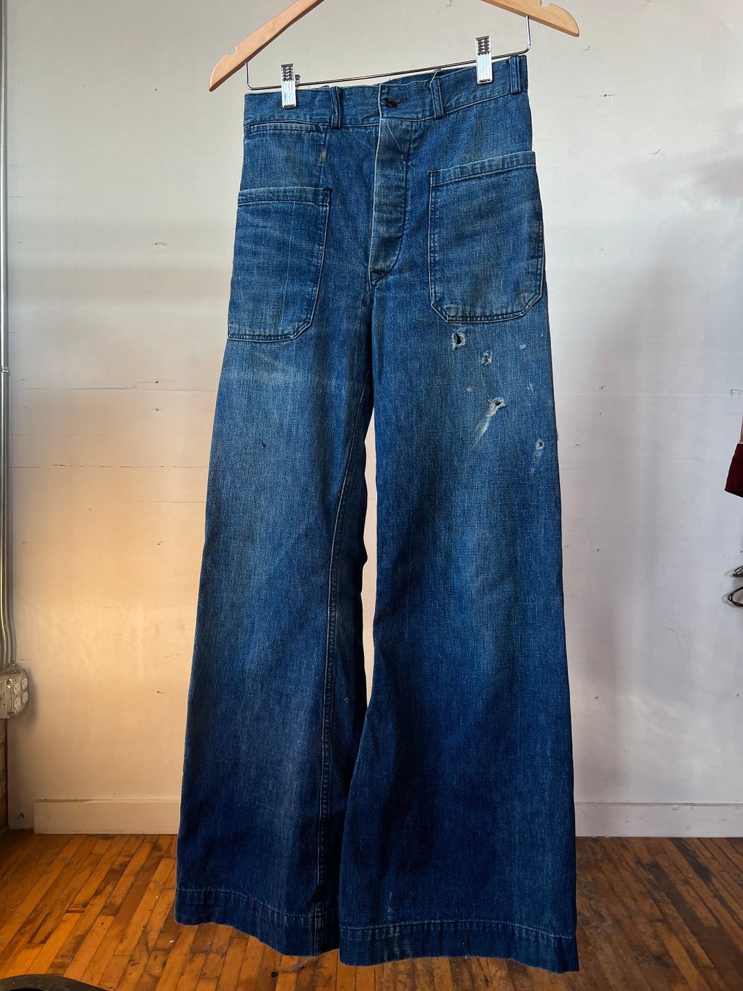 27 Waist, 1950s USN Denim Flare Jeans, Navy Bells, Military, Selvedge ...