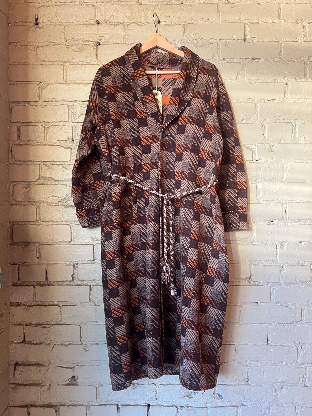 Vintage 1940s Beacon Checkered Brown and Orange Cotton Robe, Belted - Etsy