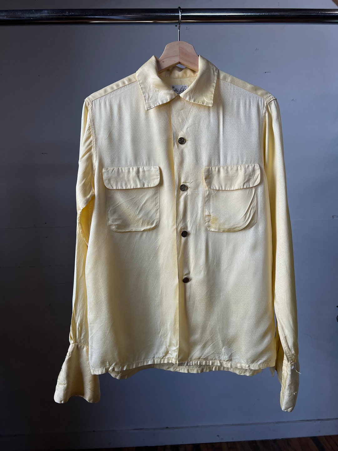 Large, 1950s Yellow Satin Loop Collar Shirt, Hi Life, Mens, M - Etsy