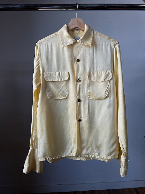 Large, 1950s Yellow Satin Loop Collar Shirt, Hi Life,… - Gem