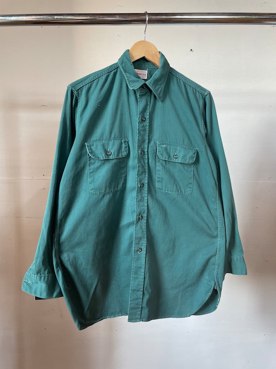 Large / 1950s 5 Bros 5 Brothers Green Work Shirt / Co… - Gem