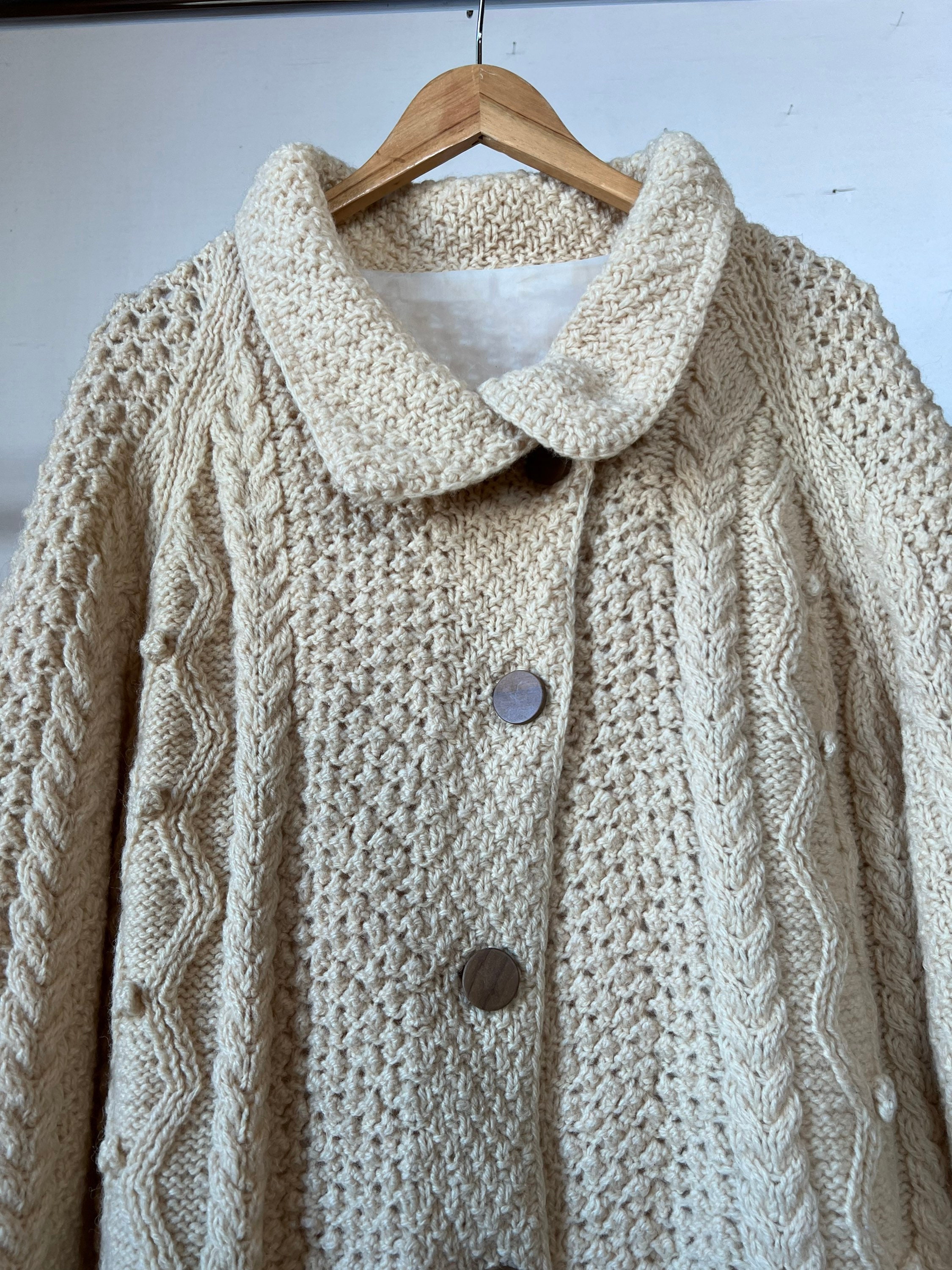 L XL Vintage Hand Knit Cable Knit Cardigan Sweater Buttons - Etsy